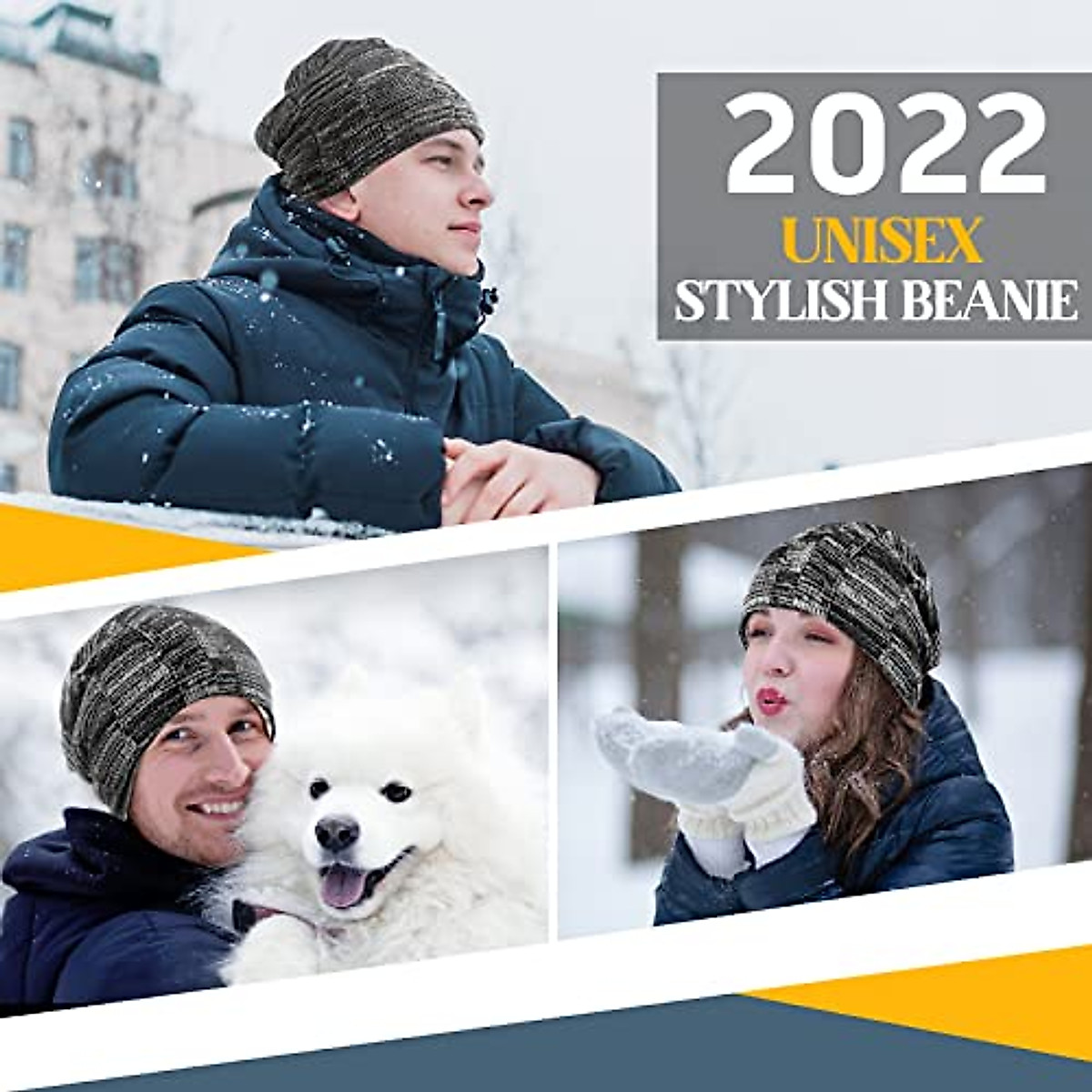 Beanie for Men Hats Slouchy - Winter Skull Cap for Guys Women Cool Beanies Knit Warm Christmas Stocking Stuffer Gifts Idea Black