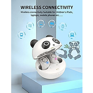 Kids Wireless Earbuds, TOGETFAC Bluetooth Earbuds, Noise Canceling Headphones with Cute Panda Comfortable Lightweight Design for Girls Women Sports 5.1 In-Ear Headphones with Mini Charging Case