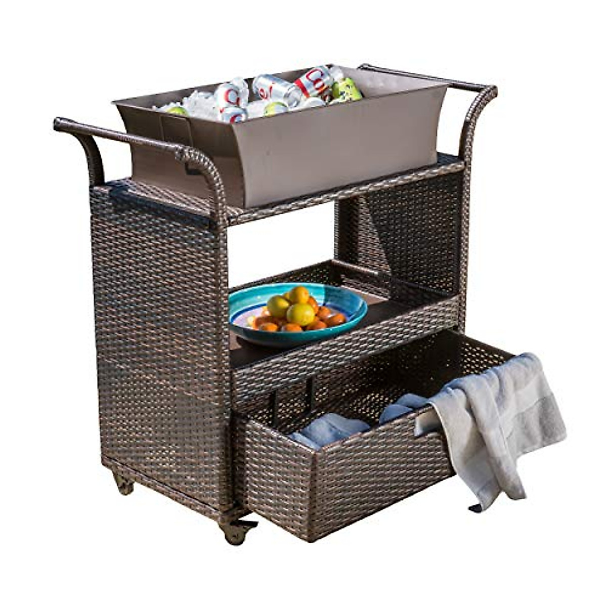 Christopher Knight Home Manka Indoor Wicker Bar Cart, Multibrown, Dimensions: 18.00”D x 40.75”W x 37.50”H
