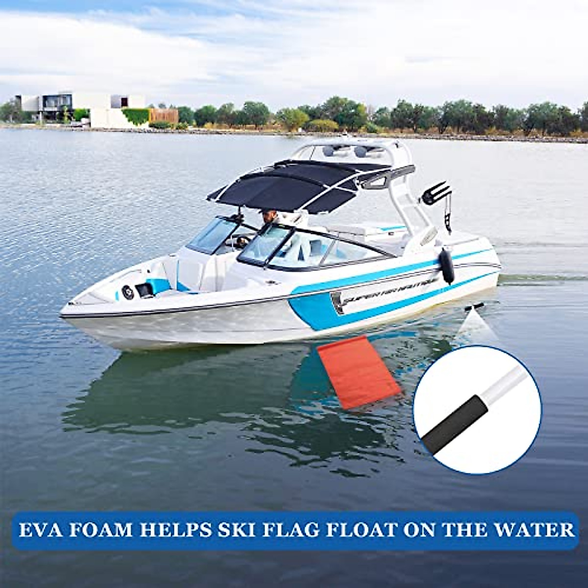 MUMUBOAT Orange Boat Flag Water Ski Flag 48 Inch, 12” x 18” Boat Safety Flag Skier Down Flag, 3 Sections Floating Boat Flags with Pole, Ideal for Tubing, Wakeboarding, Watersports