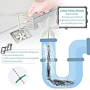 10 Pack Flower Shape Shower Drain Sink Remover Hair Filter Chain Hook - Catcher Strainer Hair Snare for Bathroom, Kitchen, Bathtub