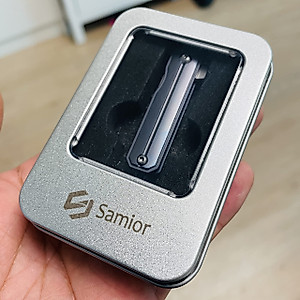 Samior HY003 Mini Samurai Keychain Pocket Folding Knife, 1.45 inches Small Flipper with D2 Tanto Blade, Blue Titanium Handle with Frame Lock Necklace Lanyard EDC Knives