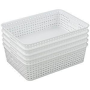 Sosody Plastic A4 Office Storage Baskets, Desk Tray Organizer, White, 5 Packs