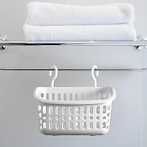 JISADER Bathroom Basket, Tidy Organiser Multifunctional Container, with Hook, Hanging Storage Basket, Shower Basket for Dorm, 22cmx19.5cmx16cm