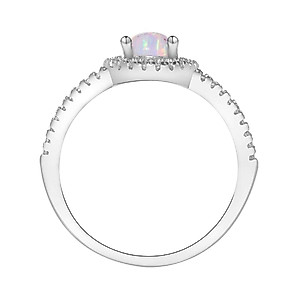 YDD 14K White Gold Opal Rings for women 1 Carat(1 CT) Halo Oval Cut Opal Engagement Rings for Women Opal Birthstone Anniversary Ring Free Engraved Size 7.5
