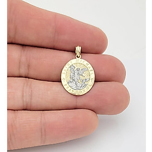 AMZ Jewelry 10K Yellow Gold Saint Michael The Archangel Pendant Charm Oval