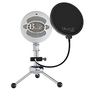 Blue Snowball USB Microphone with Metal Mic Stand for Podcasting, Live Streaming, Skype/VOIP Calls, Music Recording on Windows and Mac (Textured White) Bundle with Blucoil Pop Filter Windscreen
