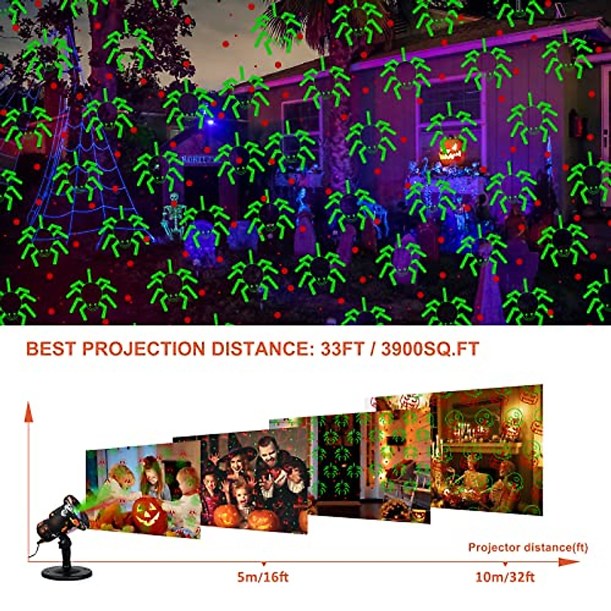 Halloween Projector Lights Outdoor Waterproof,Halloween Laser Lights with Remote Control,Halloween Decorations LED Lights with 8 Patterns for Patio, Garden, Wall,Gate,Halloween Decorations, Party.