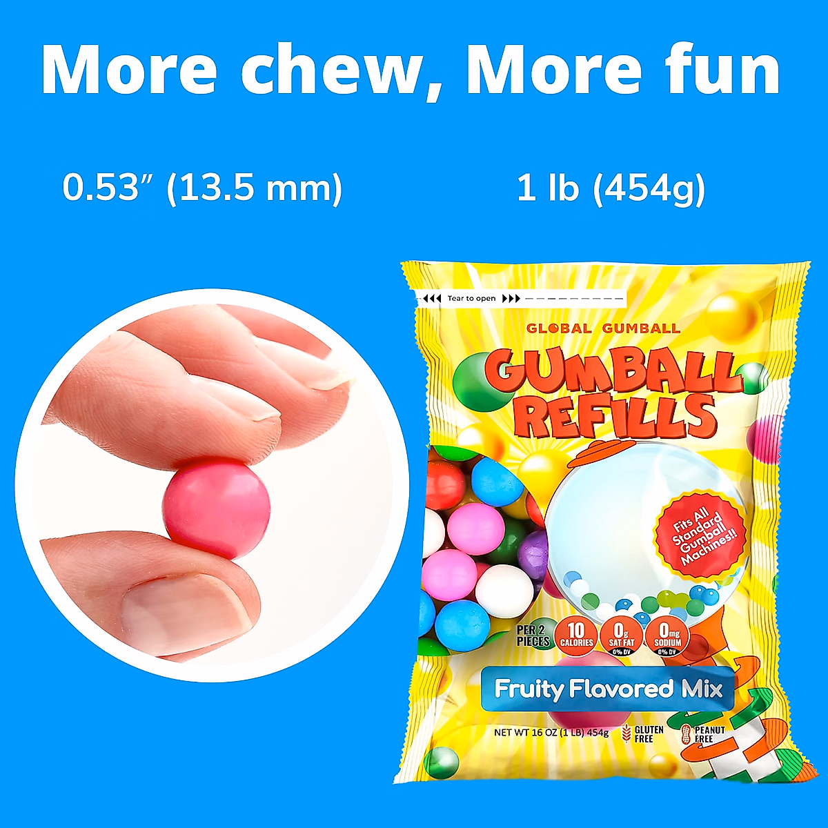 Gumballs for Gumball Machine - 0.5 Inch Mini Gumballs for Kids - Gumball Machine Refills - 1 LB Chewing Gum - Fruit Flavored Bubble Gum