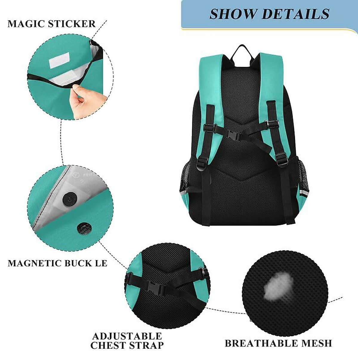 ODAWA Turquoise Bakcpack Primary Middle School Book Bags Girls Boys Backpack for Kids 17 Inch