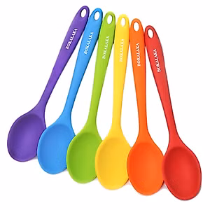 Silicone Spoon,6 Pieces Nonstick Silicone Spoons for Cooking Silicone Mixing Spoons Silicone Cooking Spoons Set Baking Stirring Mixing Serving Tools (Yellow,Red,Purple,Orange,Blue,Green)