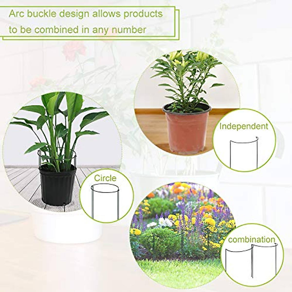 IPSXP Plant Support Stake, 8-Pack Half Round Metal Garden Plant Supports, Green Garden Plant Support Ring, Garden Border Supports, Plant Support Ring Cage for Tomato, Roses, Hydrangea, Flowers Vine