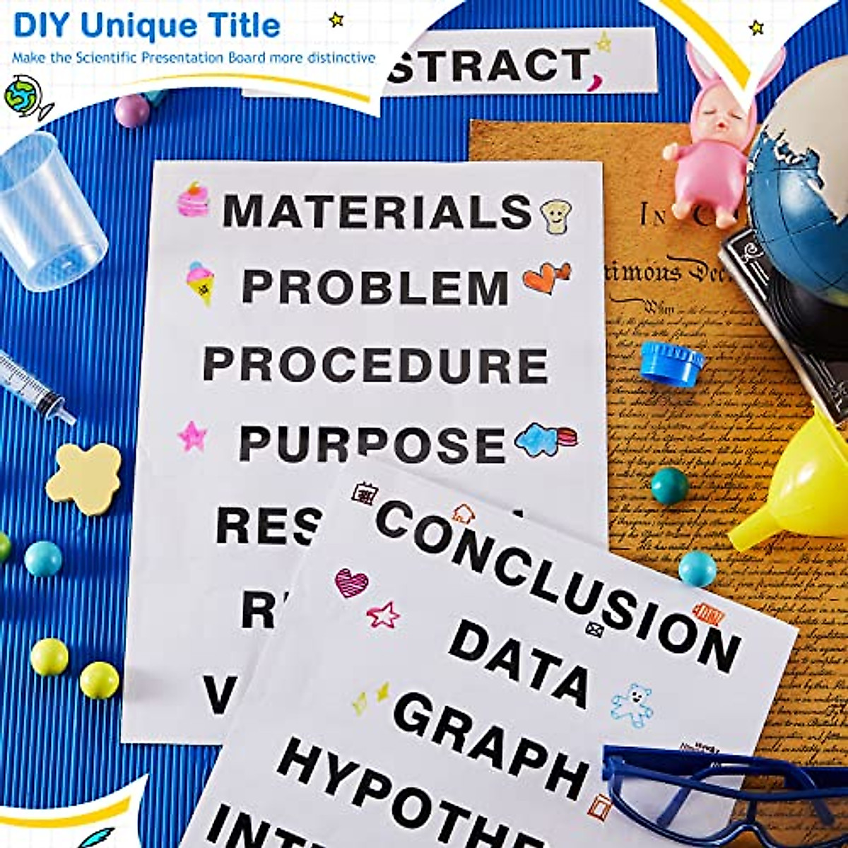 Self Adhesive Presentation Science Subtitles Science Fair Display Boards Science Fair Board Supplies Science Fair Titles for Classroom Office Science Fair Supplies (8 Set)