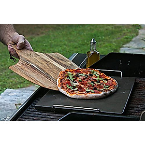 Advanced Pizza Stone for Oven and Grill - Ceramic Coated Non Stick with Wooden Pizza Peel Paddle & Pizza Cutter Set - Detachable Serving Handles - BBQ Grilling Accessories - 15" Large Stone