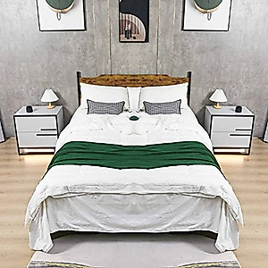 HIGOH Bedside Table Auto Led Nightstand with High Gloss Drawer Grey Led Night Stand with Metal Frame Bedside Table with 3 Color Magnetic Wireless