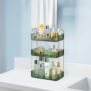 LileZbox Bathroom Counter Organizer Skincare Organizer Perfume Holder for Dresser Countertop Shelf Bathroom Countertop Tray for Cosmetic Skin Care Lipstick (Green 2-Storey)