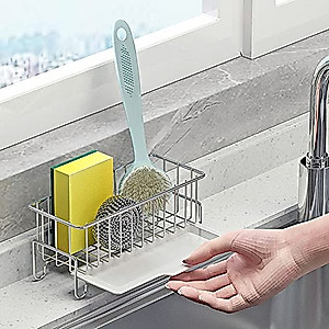 Kitchen Sink Caddy Organizer, Sponge Holder with Drain Pan, 304 Stainless Steel, for Sponges, Soap, Kitchen, Bathroom, Silver