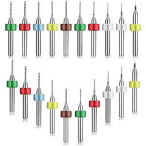 20 Pcs Micro Drill Bit Set Micro Drill Bits Tungsten Steel PCB Print Circuit Board Flute CNC Router Bits Shank for Rough Stone Jewelry Punching Engraving (0.1-1.0 mm)