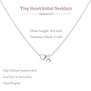 Glimmerst Heart Initial Necklace for Women Stainless Steel Tiny Heart Letter A Necklace Personalized Name Necklace