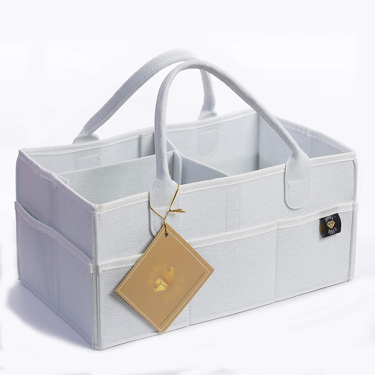 Mami's World: Baby Diaper Caddy Organizer; Portable Bag Holder for car & Changing Table; Essential Storage Bins for Nurseries with Gifts- 2 Pacifier Clips & 2 Bibs