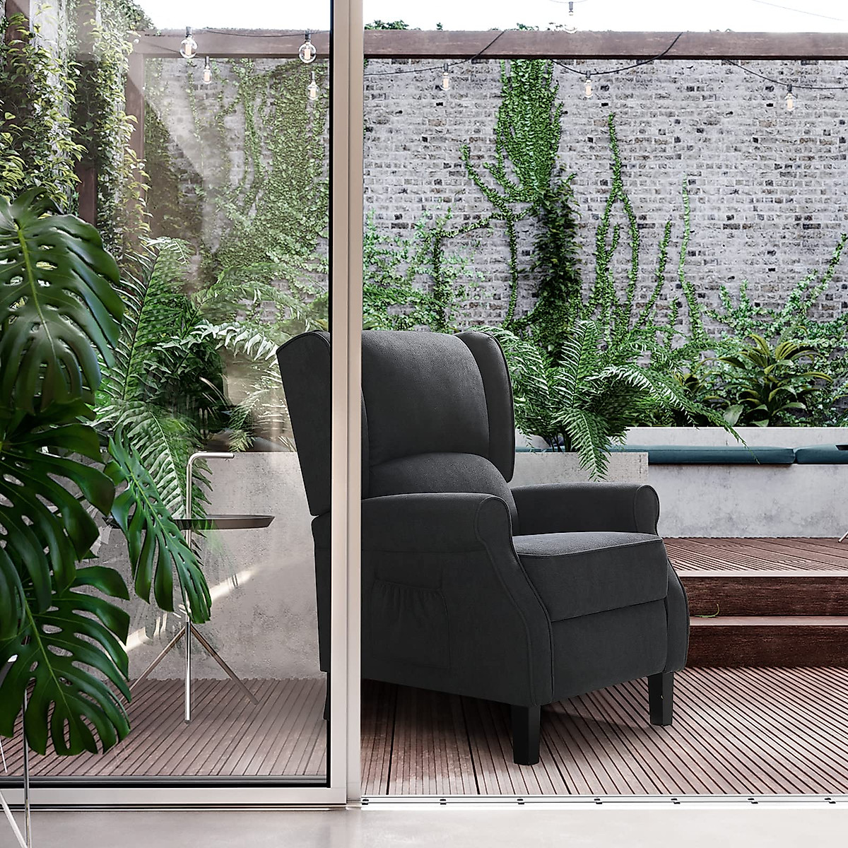 LEISLAND Accent Chair Set of 2 Recliner Wingback Chair with Massage and Heat, Tufted Fabric Arm Chair Sofa for Reading, Living Room and Bedroom (Charcoal)