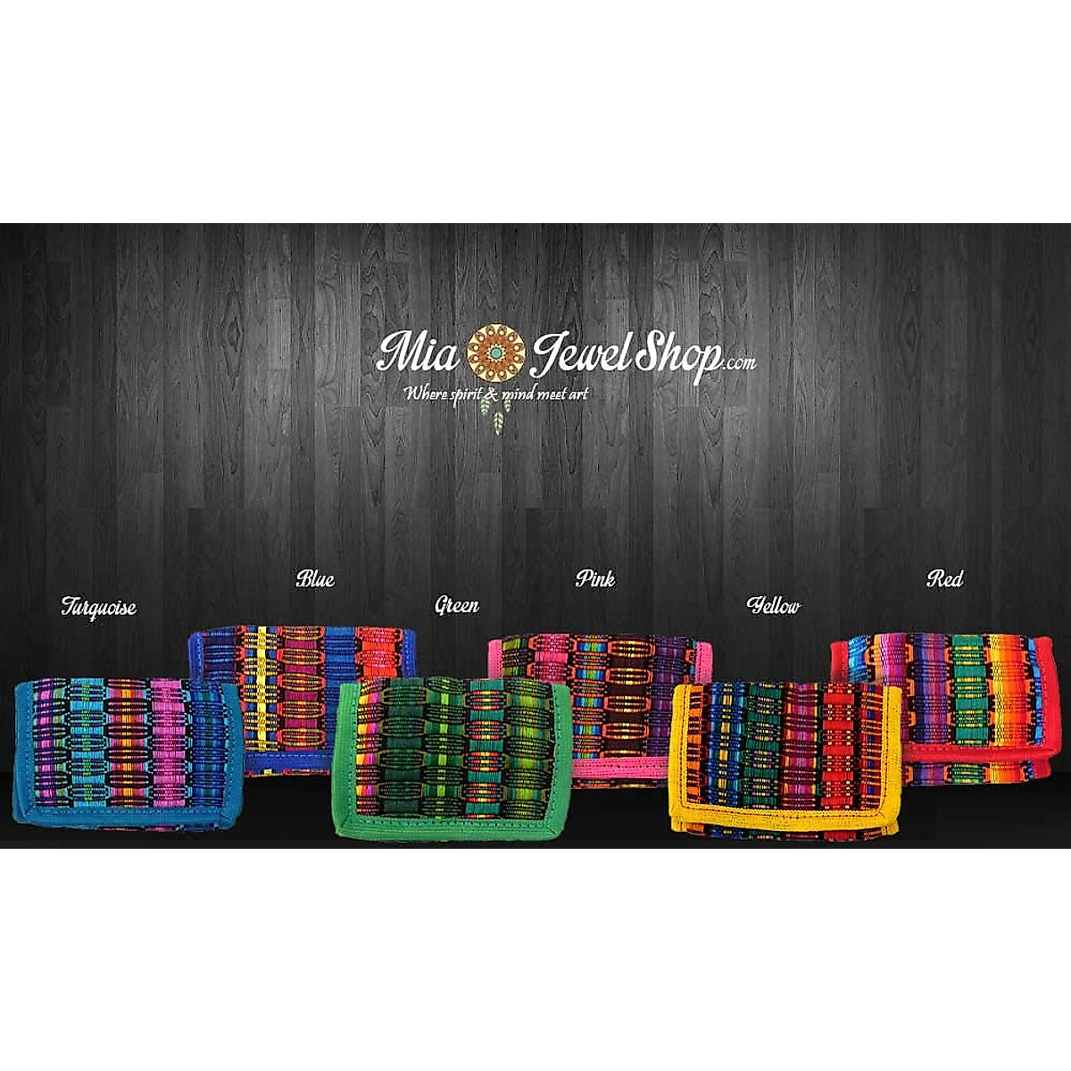 Mia Jewel Shop Multicolored Woven Striped Slim Soft Trifold Wallet Coin Purse with Card Slots - Womens Unisex Fashion Handmade Bags Boho Travel Accessories (Turquoise)