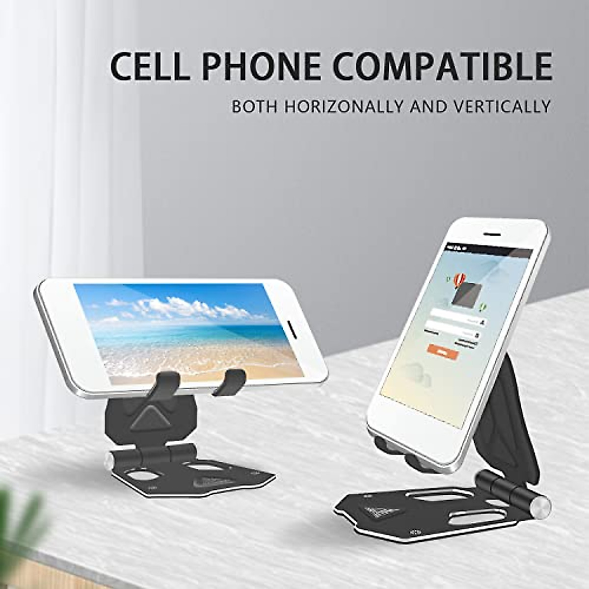 SCTEWELL Mobile Phone Holder, 1-Piece Mobile Phone Holder Suitable for iPhone, Ipad, Mobile Phones, All Android Smart Phones, Small desktops, Sturdy Aluminum Metal Phone Holder