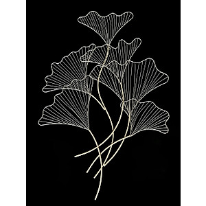 Bellaa Metal Wall Art Golden Ginkgo Leaf Modern Contemporary Abstract Japanese Style Minimalist 3D Sculpture Figurine Unique Home Decor Living Room Outdoor Wrought Iron Accent Large Biloba Flower