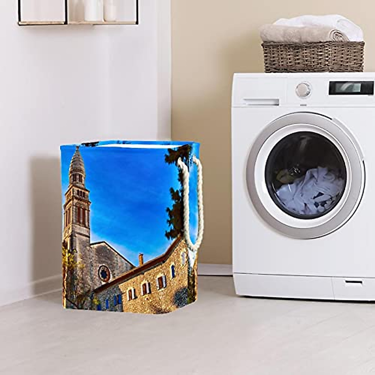 Inhomer Laundry Hamper Church Collapsible Laundry Baskets Firm Washing Bin Clothes Storage Organization for Bathroom Bedroom Dorm