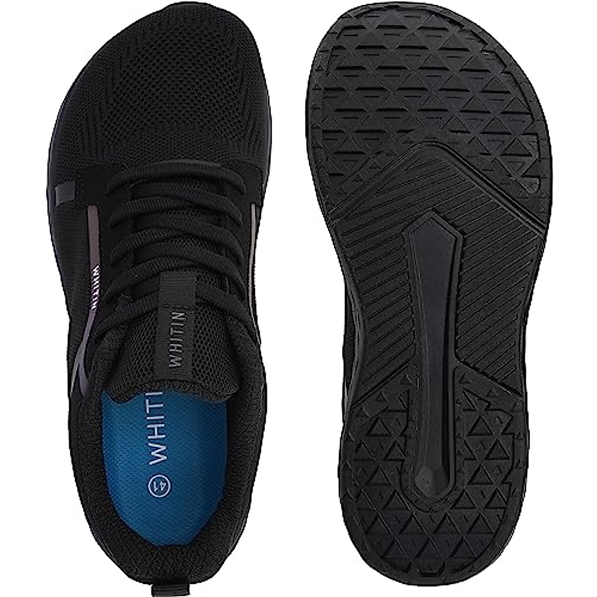 WHITIN Men's Wide Width Toe Box Running Shoes Zero Drop Size 11 11.5 Athletics Tennis Breathable Lightweight Rubber Non Slip Cushioned Black 45