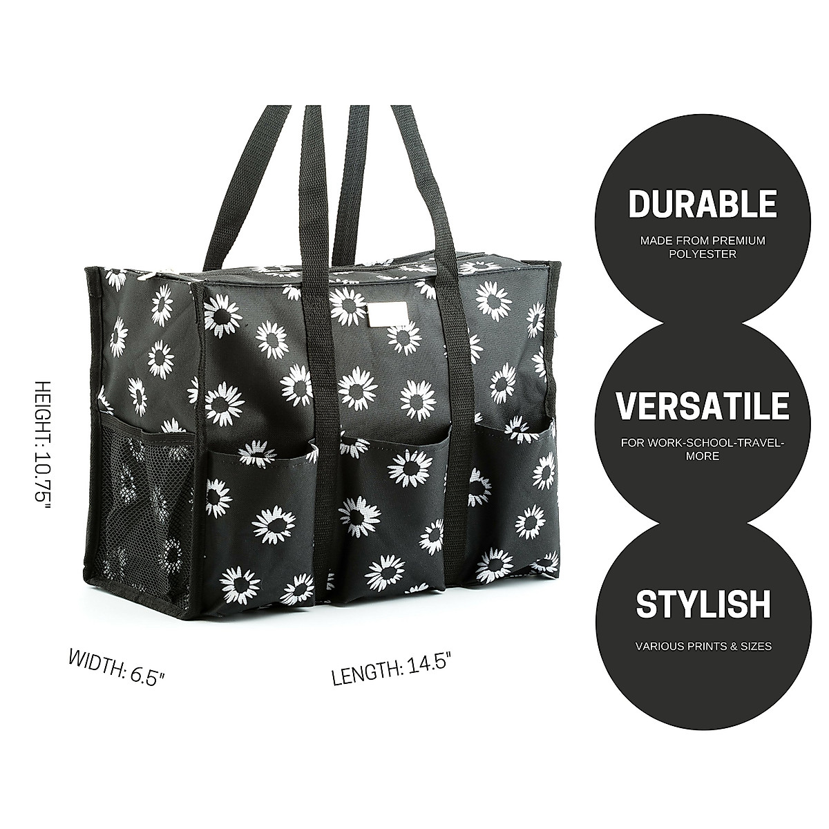 Pursetti Utility Tote (Medium, Black Daisy)
