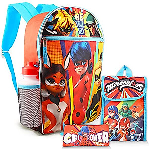 Miraculous Ladybug Backpack and Lunch Box Set - Bundle with Miraculous Ladybug School Bag, Insulated Lunch Bag, Water Bottle, and More (Miraculous Ladybug School Supplies)