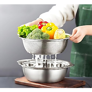 304 Stainless Steel Colander With Handle, 2-Quart Micro-Perforated Strainer Colander Set with Mixing Bowl, BPA Free, Great for Draining Cooked Pasta, Noodles,Washing Vegetables, Fruits(2PC)
