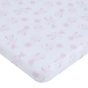 Disney Minnie Mouse Be Happy Pink Rainbow, Stars, and Clouds 3 Piece Nursery Mini Crib Bedding Set - Comforter and Two Fitted Mini Crib Sheets