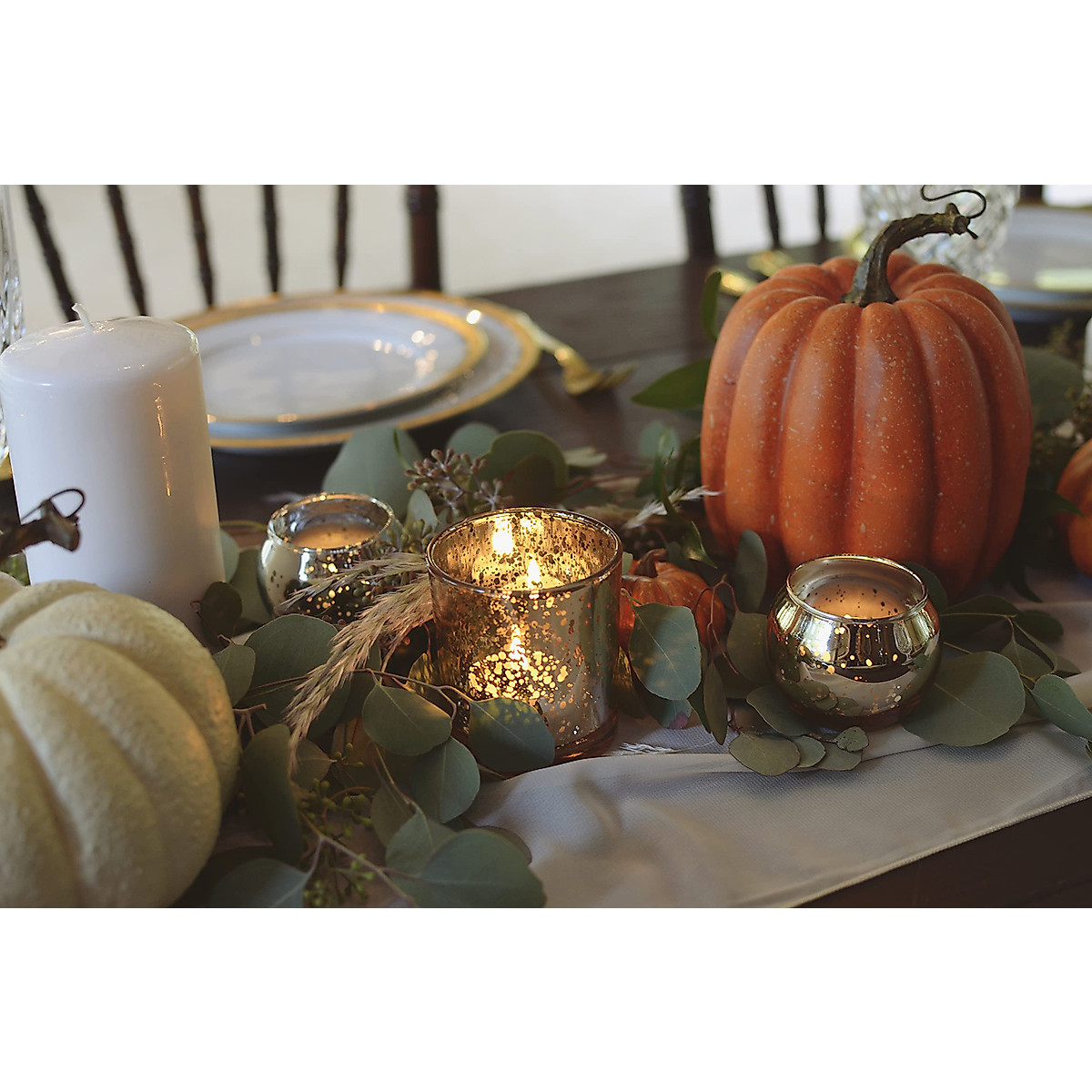 Just Artifacts 24pcs Assorted Gold Mercury Glass Votive Candle Holders (12pc 2-Inch Round, 12pc 2.75-Inch)