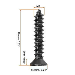 uxcell M3 x 16mm Wood Screws Phillips Flat Head Carbon Steel Self Tapping Screws Black 200pcs