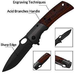 Gifts for Men Personalized Pocket Knife Engraved Folding Pocket Knives for Men Dad Husband Boyfriend Son Custom Wood Handle Fishing Hunting Knives Birthday Anniversary Father's Day Christmas Gifts