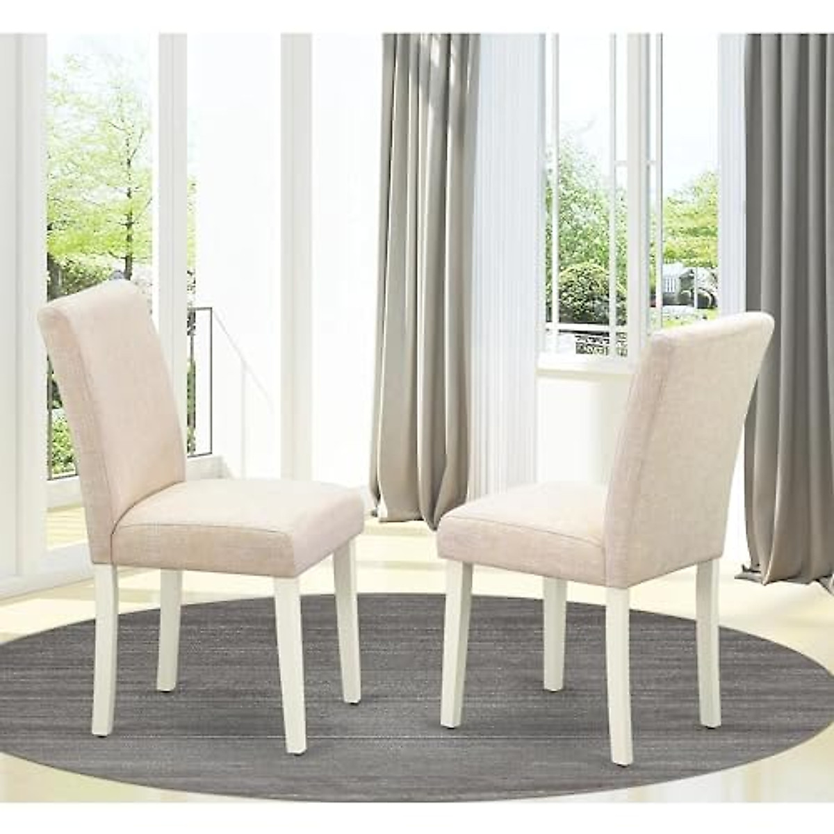 East West Furniture ABP2T02 Parson Dining Room Light Beige Linen Fabric Upholstered Chairs, Set of 2