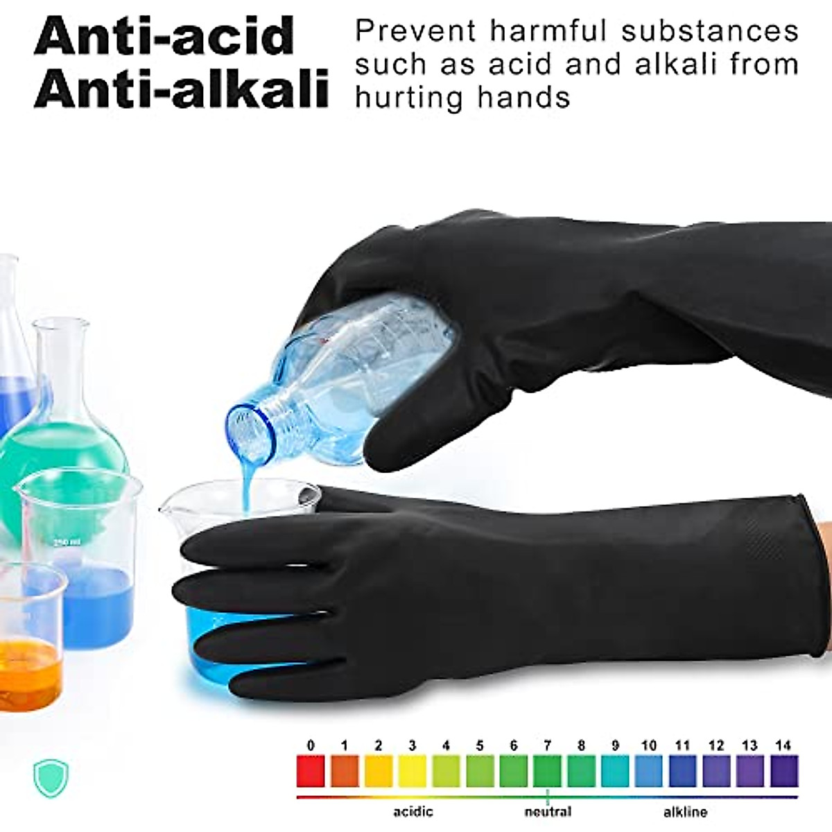 ThxToms Chemical Resist Rubber Gloves,Cleaning Protective Work Heavy Duty Industrial Gloves for Kitchen Cleaning XL,Black,3 Pairs