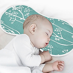 WELLDAY Muslin Baby Burp Cloths Set of 4, Soft Absorbent Turquoise Leaf Brunch Muslin Washcloths, Bibs, Face Towel for Newborn Boys Girls, 22 x 11 Inch