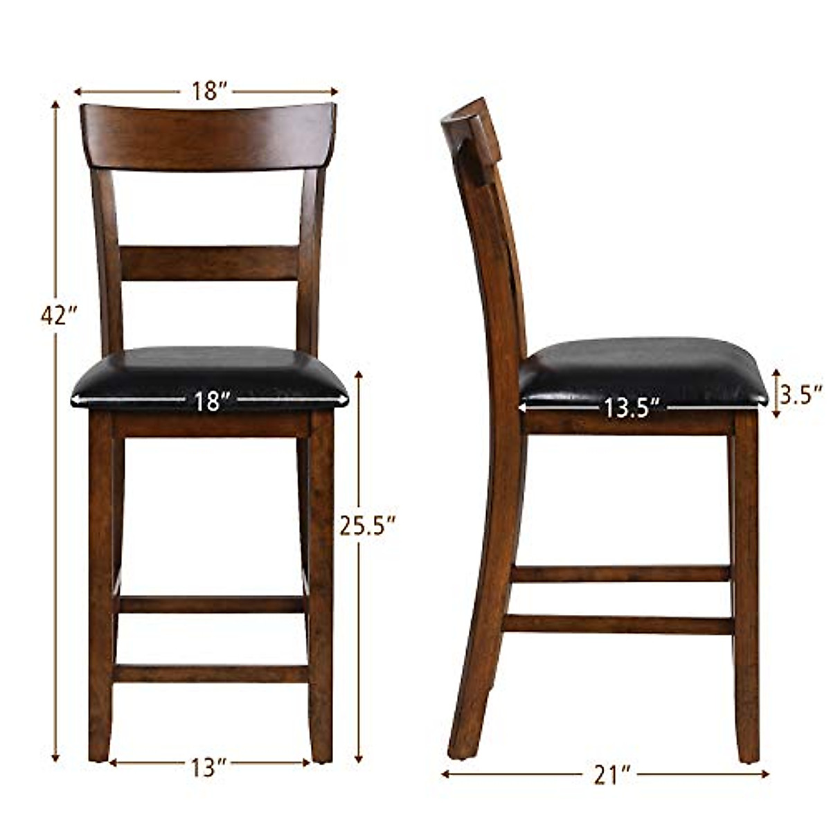 COSTWAY Barstools Set of 4, 25.5-Inch Counter Height Chair with Backrest, Foam-padded Cushion, Rubber Wood Legs, Wooden Vintage Dining Chair for Bistro, Living Room, Kitchen, Brown and Black