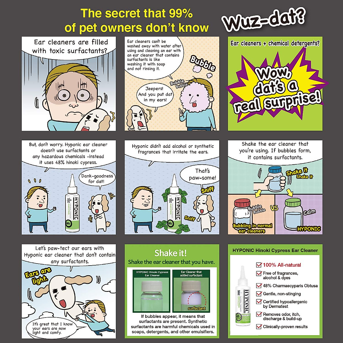 HYPONIC Premium No-Sting Hinoki Cypress Ear Cleaner (for All Dogs) - Dog Ear Cleaning Solution, Cleans and Removes Odors (4.06 oz)