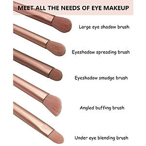 Eye Makeup Brushes Set with Travel Case 5Pcs Essential Eyeshadow Brush Blending and Shading Smudge (Pink)