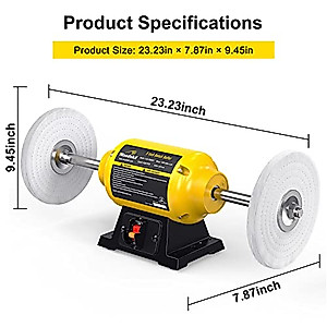 Woodskil Bench Buffer Polisher 4.8A 8-Inch Polishing Machine 3600rpm with 2 pcs-Fiber Wheels for Buffing Metal, Jewelry, Wood, Jade, and Plastic Parts