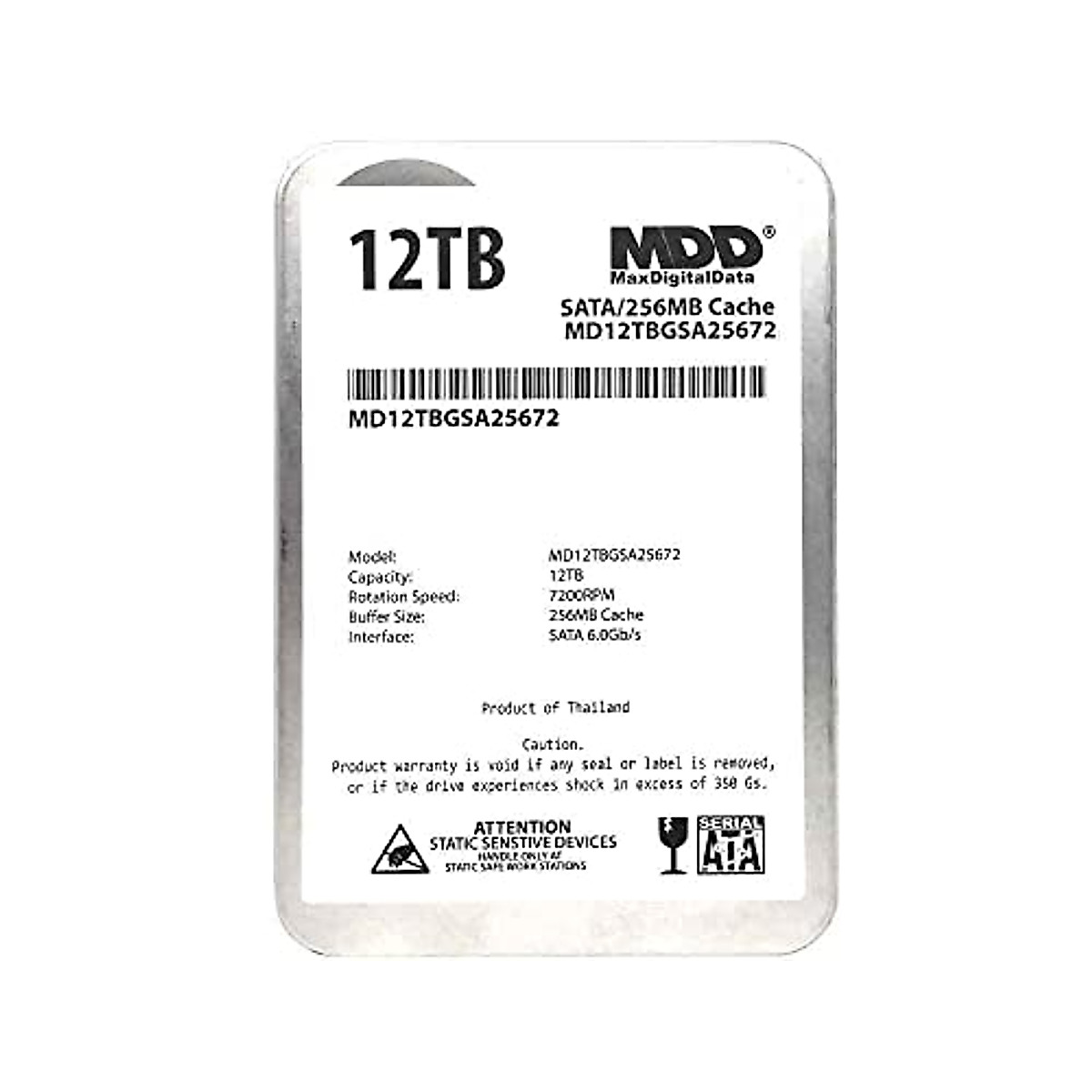 MDD 12TB 7200RPM SATA 6Gb/s 256MB Cache 3.5inch Internal Desktop Hard Drive, MD12TBGSA25672, Mechanical Hard Disk