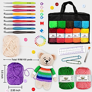 20 Large Acrylic Yarn Skeins-105 PCS Crochet Kit with Hooks Yarn Set, Premium Bundle Includes 2000 Yards Yarn Balls, Needles, Accessories, Ideal Starter Pack for Kids Adults Beginner Professionals