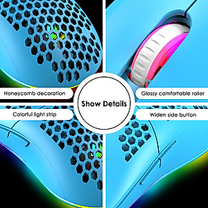 MAGIC-REFINER 60% Mechanical Gaming Keyboard Red Switch Mini 62 Keys Wired Type C 14 Backlit Effects,Lightweight RGB 6400 DPI Honeycomb Optical Mouse Mouse pad for Windows & Mac PC Gamer(Blue)