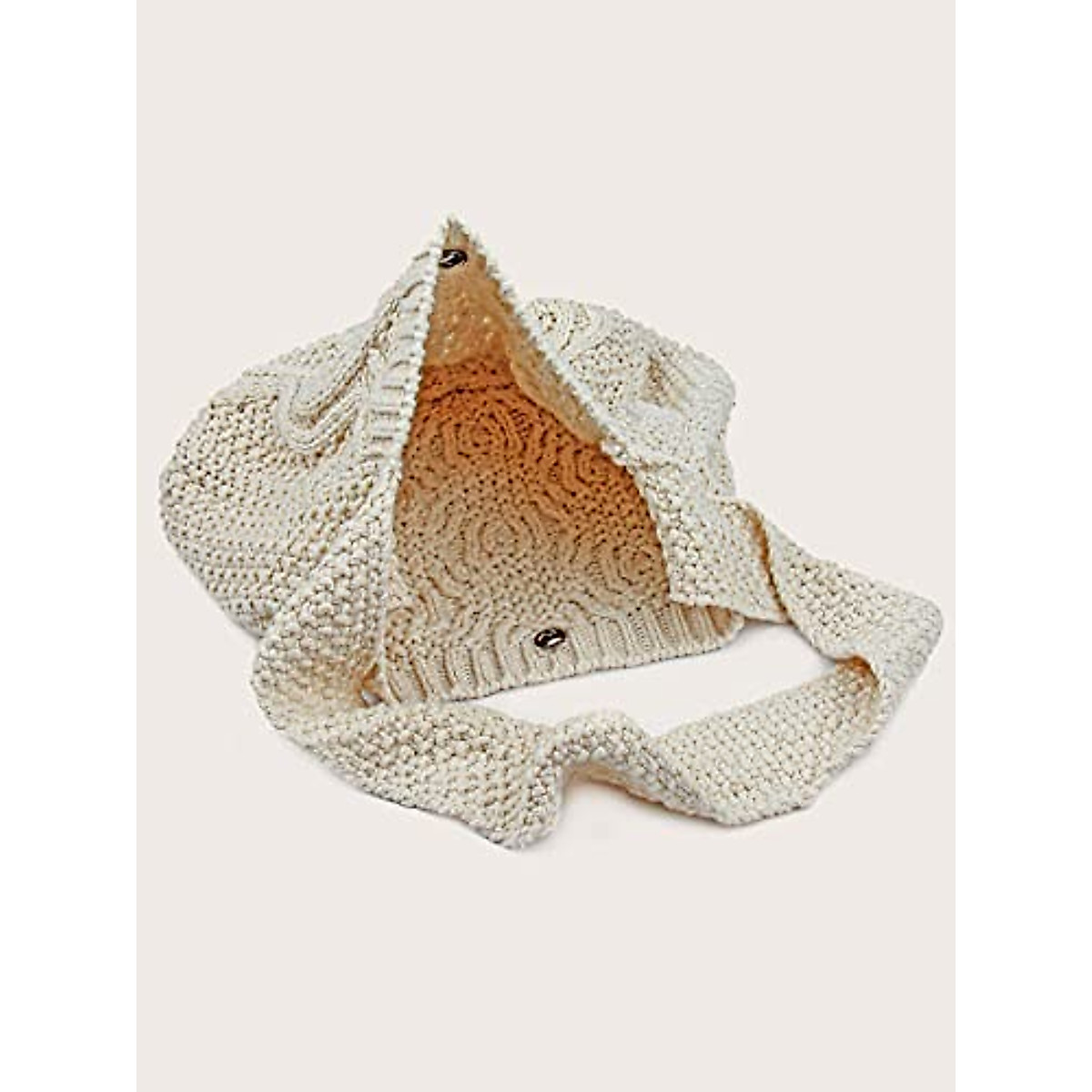 Verdusa Women's Crochet Shoulder HandBags Hobo Knitted Tote Bag Shopping Bags Beige one-size