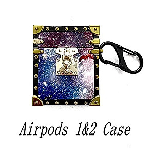 COHHROCHAR for iPhone Apple Airpods 1&2 Case Luxury Trunk Apple Air Pods Wireless Charging Cover for Women Girl Teens with Airpod Accessories Anti-Lost Keychain Carabiner (Star Sky)