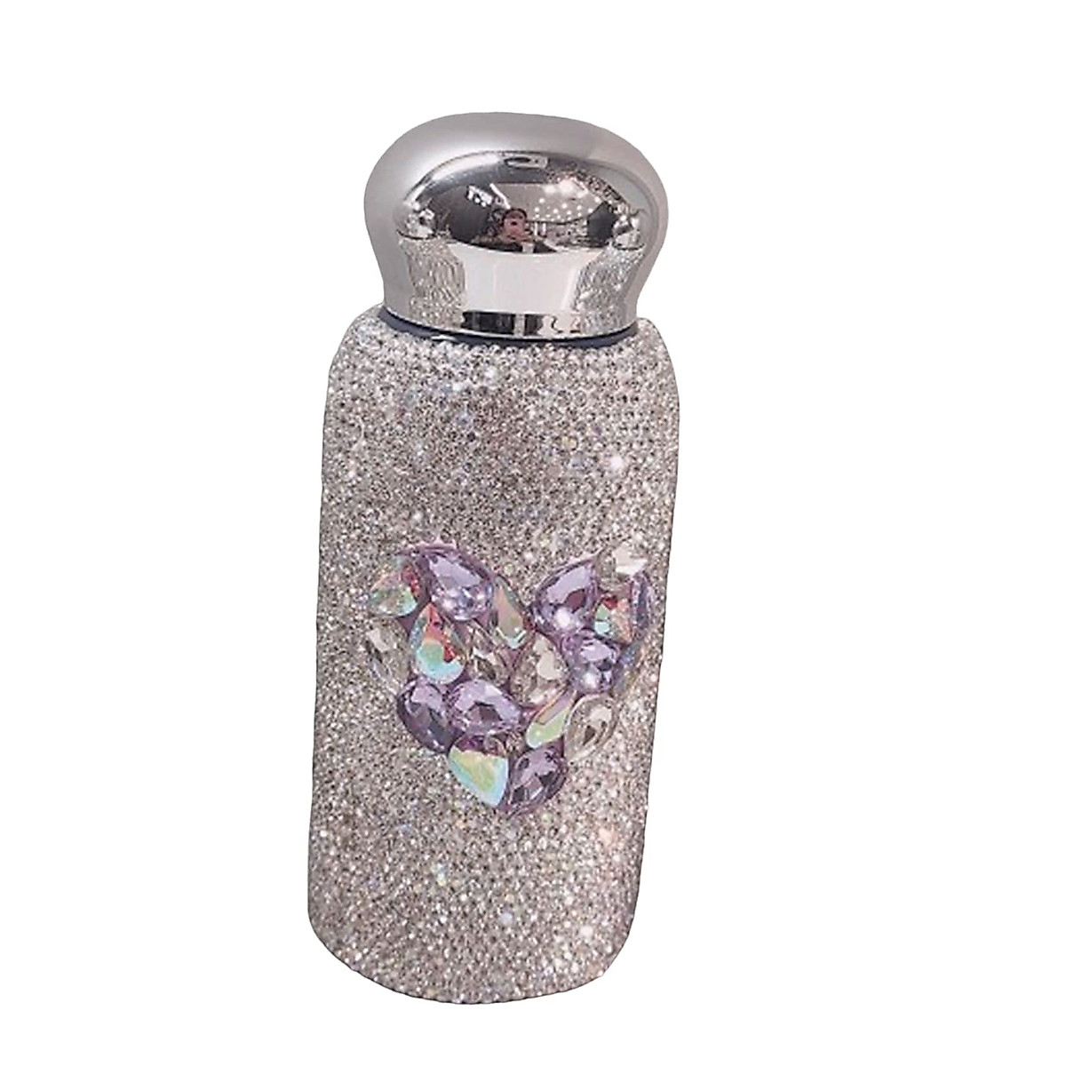 Thermos Cup Travel Mug Bling Rhinestone Shinning Water Bottle Stainless Steel Diamond Flask Vacuum Bottle for Christmas Birthday Valentine's Day Birthday Gift,Purple
